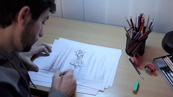 Artist Finishing A Drawing And Leaving, Stock Footage | VideoHive