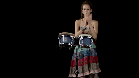 Female Percussion Drummer Performing With Bongos 7, Stock Footage ...