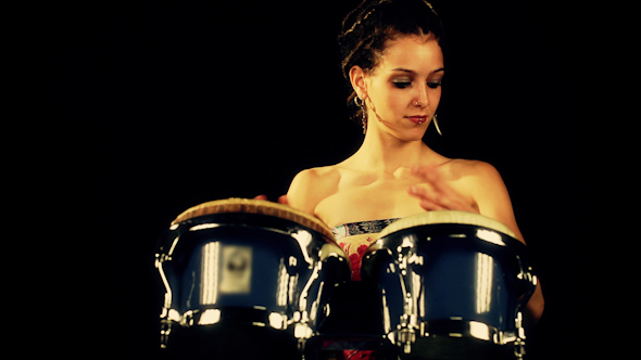 Female Percussion Drummer Performing With Bongos 9, Stock Footage ...
