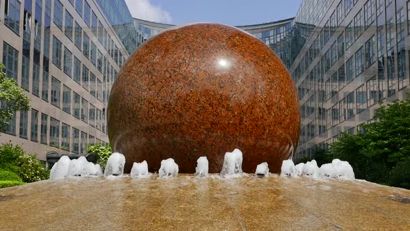 Modern Fountain Monument - Stone Sphere In Water - 02, Stock Footage