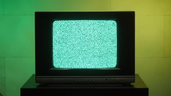 Old Retro Square Television on Green and Yellow Neon Background Screen ...