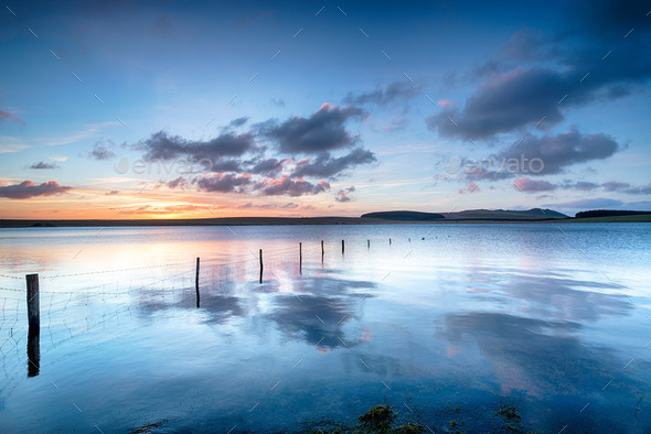 Sunrise over the Crowdy Reservoir on Bodmin Moor Stock Photo by flotsom