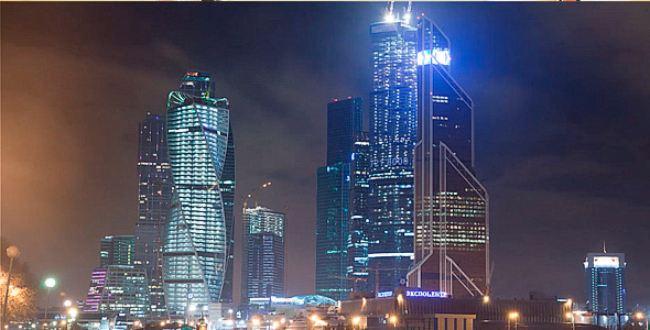 Moscow City at Night in Winter, Stock Footage | VideoHive