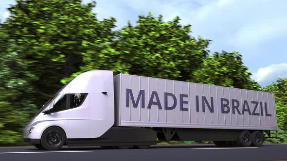 Modern Electric Trailer Truck with MADE IN BRAZIL Text, Motion Graphics
