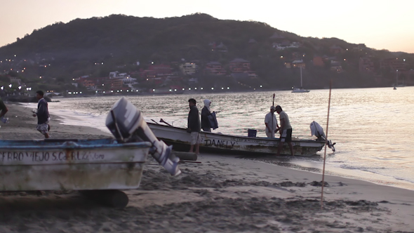 Fishermen Fish Boats Mexican Coast 5, Stock Footage | VideoHive