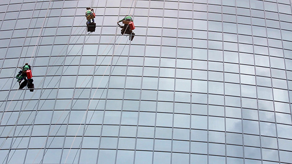 Window Cleaners At Work On Skyscraper, Stock Footage | VideoHive