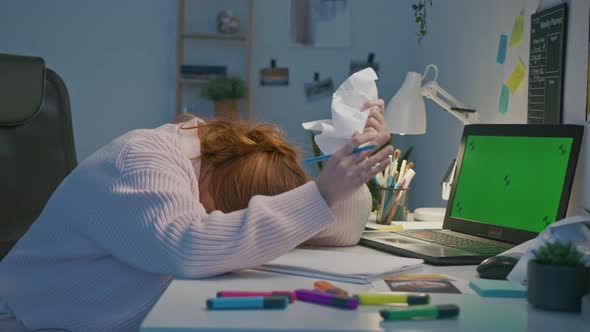 Frustrated Woman Designer Fails to Draw Sketch, Stock Footage | VideoHive
