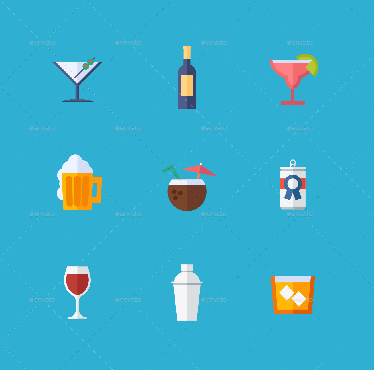 Cocktail Flat Icons, Icons | GraphicRiver