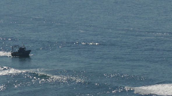 Fishing Boat Floating on the Ocean Waves, Stock Footage | VideoHive