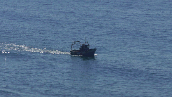 Fishing Boat Floating on the Ocean Waves, Stock Footage | VideoHive