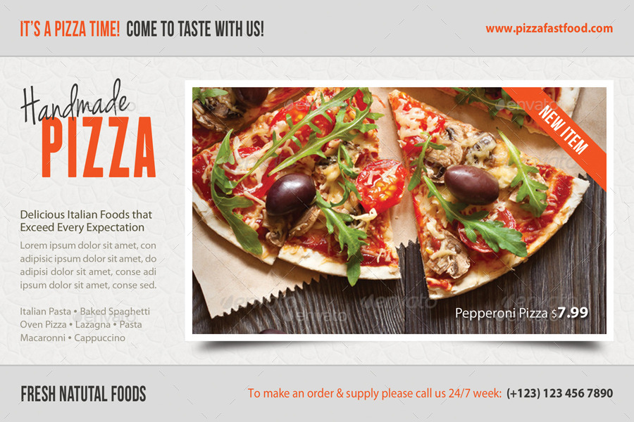 Food and Pizza Postcard Template V02, Print Templates | GraphicRiver