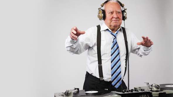 Very Funky Elderly Grandpa Dj Mixing Records 6, Stock Footage | VideoHive
