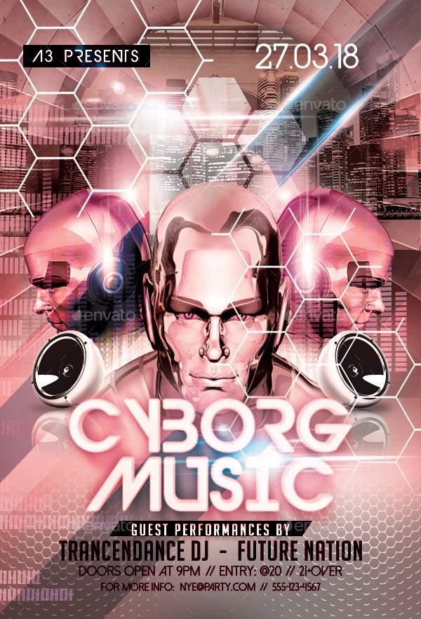Cyborg Music Flyer Template, Print Templates | GraphicRiver