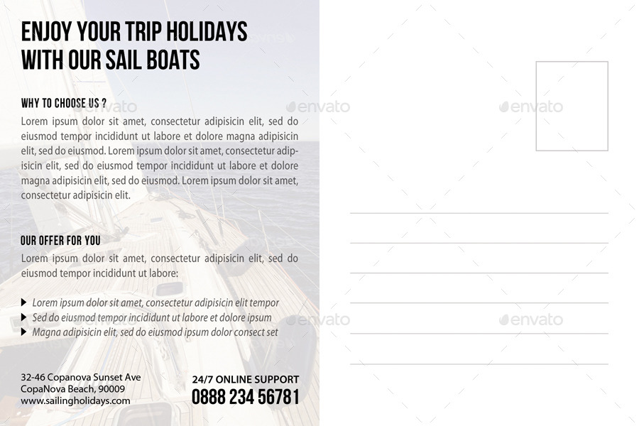 Boat Sailing Postcard Template V03, Print Templates | GraphicRiver