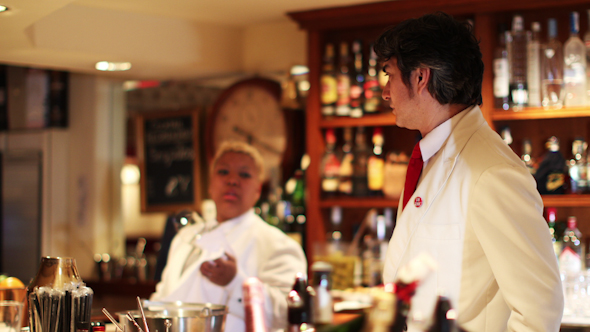Male And Female Cocktail Waiter In A Classic Looking Cocktail, Stock ...
