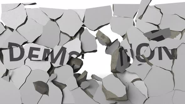 Breaking Concrete Wall with Painted DEMOLITION Word, Motion Graphics