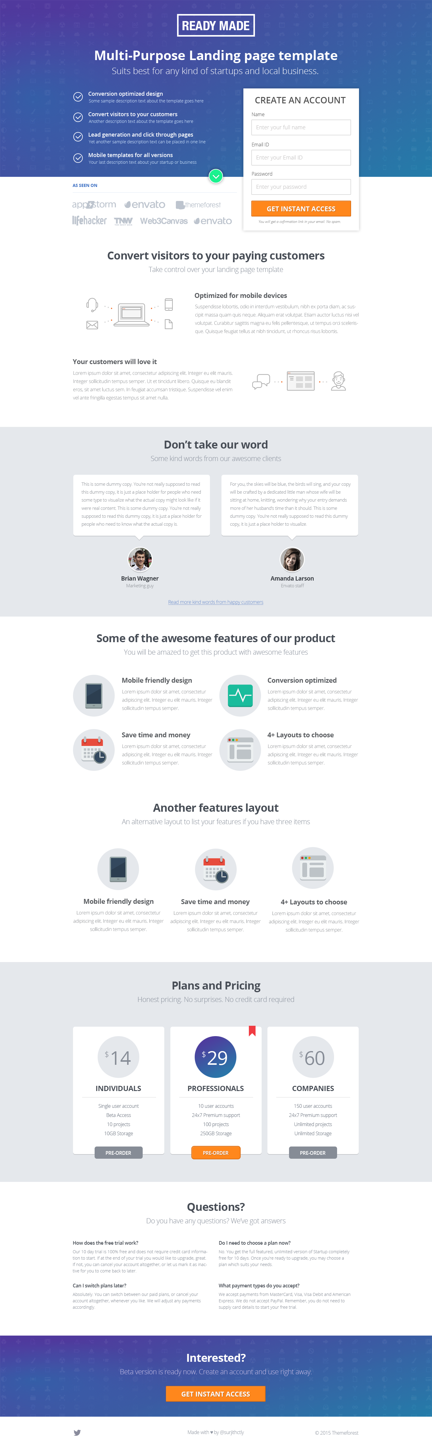 Multipurpose Landing Page Template - ReadyMade by surjithctly | ThemeForest