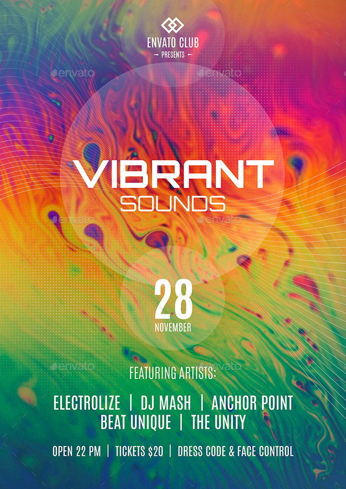 Vibrant Sounds Party Flyer Template by veronika_by | GraphicRiver