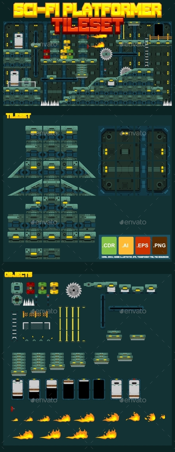 Sci-Fi Platformer Tileset by pzUH | GraphicRiver