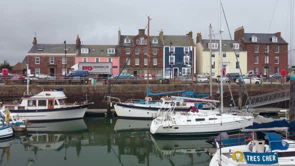 Drone View of the Cute Little Houses on the Arbroath Waterfront, Stock ...