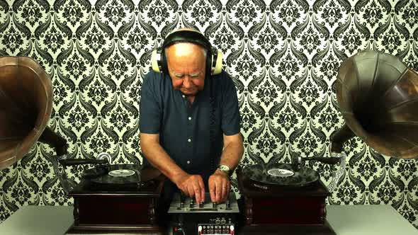 Funky Grandpa Dj With Gramophones, Stock Footage | VideoHive
