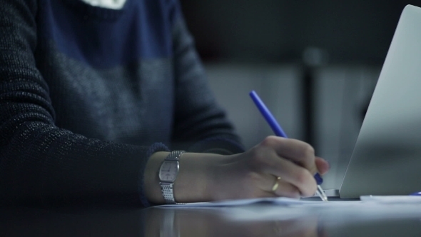Woman Hand Write And Typing On Laptop Keyboard, Stock Footage | VideoHive