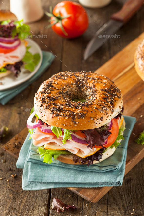 Healthy Turkey Sandwich on a Bagel Stock Photo by bhofack2 | PhotoDune