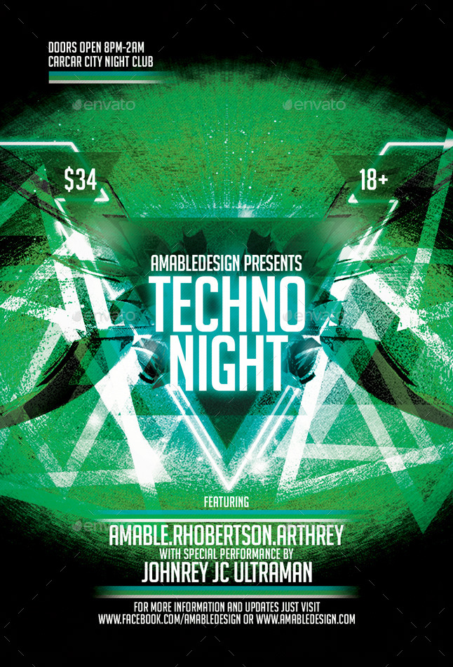 Techno Night Flyer, Print Templates | GraphicRiver