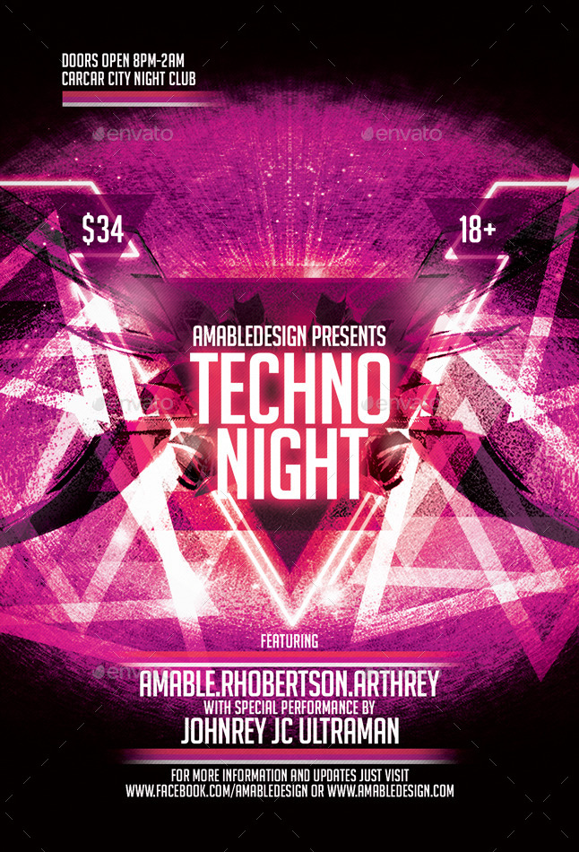 Techno Night Flyer, Print Templates | GraphicRiver