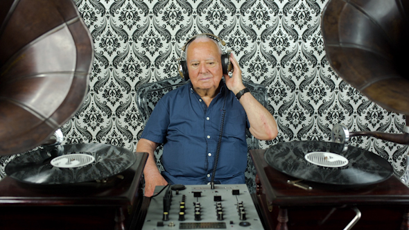 Funky Grandpa Dj With Gramophones 5, Stock Footage | VideoHive