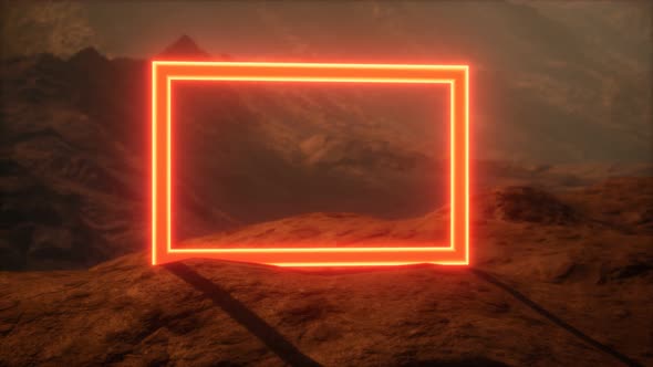 Neon Portal on Mars Planet Surface With Dust Blowing, Motion Graphics