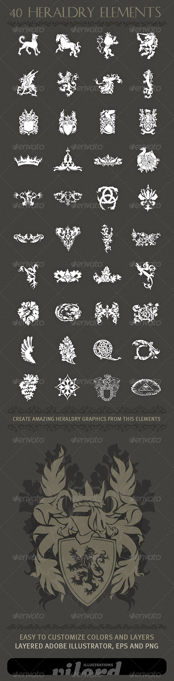 40 Heraldry Crest Elements by vilord | GraphicRiver