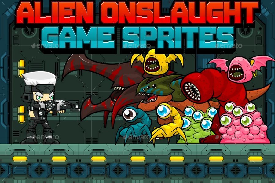 Alien Onslaught - Game Sprites, Game Assets | GraphicRiver