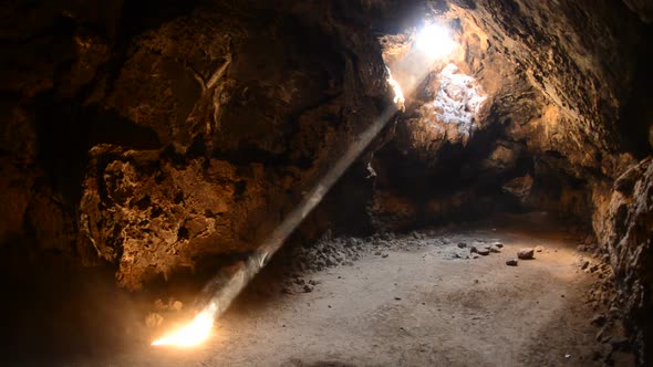 Light Rays Shine Inside Of Lava Tube Cave 1, Stock Footage | VideoHive