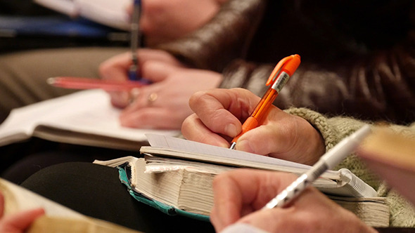 Church Taking Notes In Row During Sermon Service, Stock Footage | VideoHive