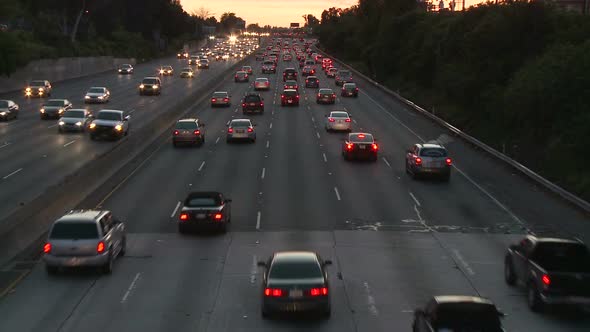 Los Angeles Freeway Traffic At Sunset, Stock Footage | VideoHive
