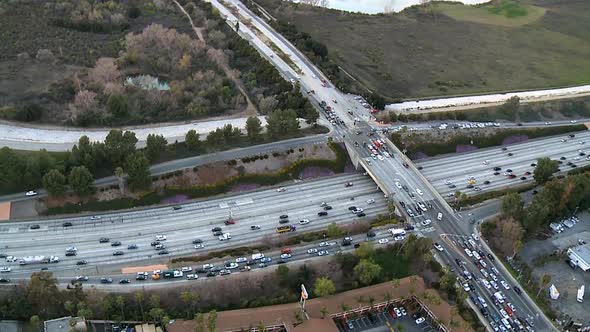 Aerial View Of Freeway / Highway Interchange Los Angeles, Stock Footage