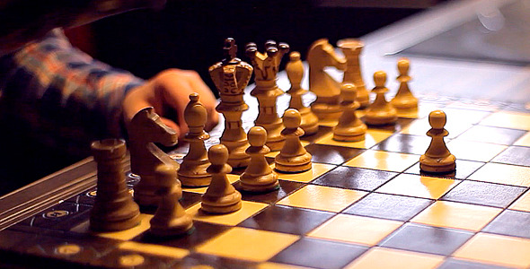 Two Men Play chess. Beautiful Chess Figures., Stock Footage | VideoHive