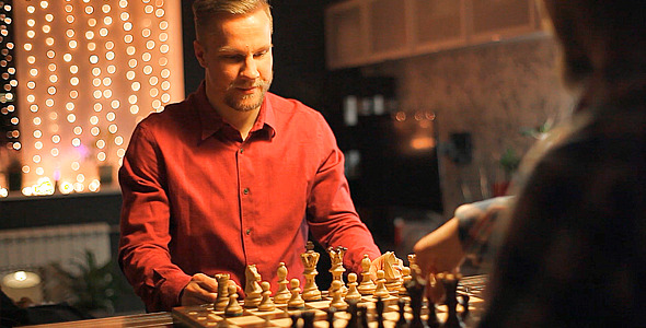 Two Men Play Chess. Beautiful Chess Figures., Stock Footage | VideoHive