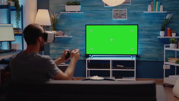 Man with Green Screen Background Display Using Vr Glasses, Stock Footage