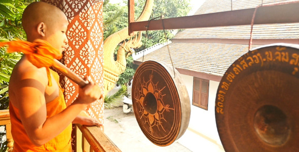 Buddhist Monk Hitting The Gong, Stock Footage | VideoHive