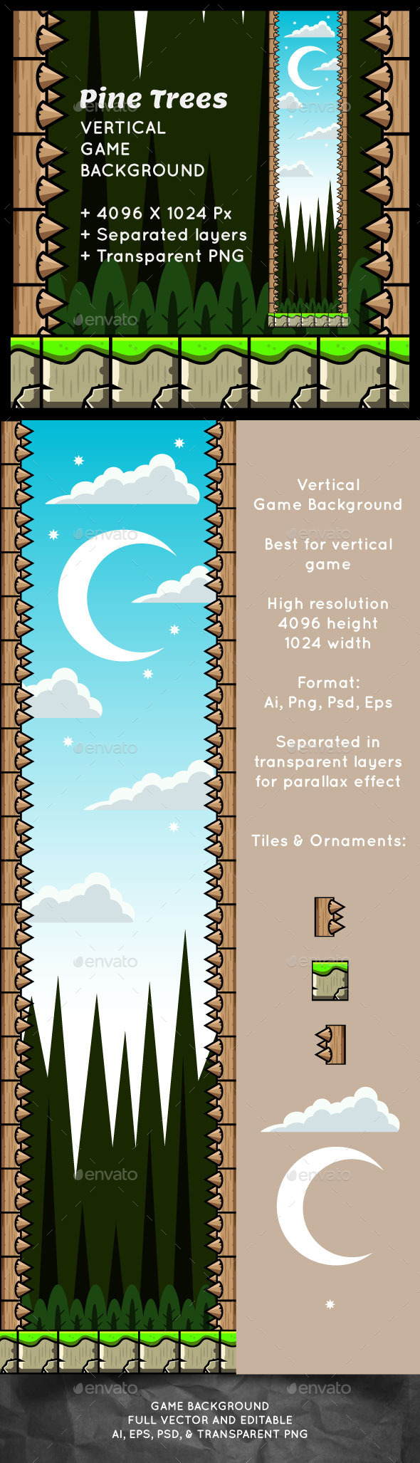 Pine Trees Vertical Game Background by bevouliin | GraphicRiver