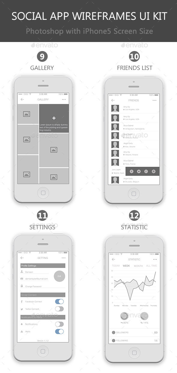 Social App Wireframes UI Kit, Web Elements | GraphicRiver