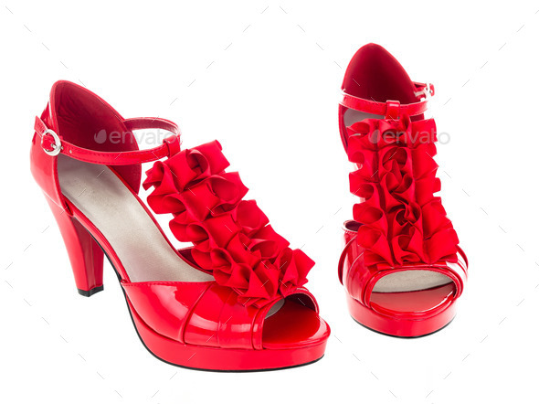 Red ruffles high heels isolated pure white background Stock Photo by ...