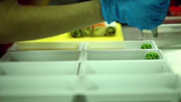 View Of Chef Pours Wasabi In Container, Stock Footage | VideoHive