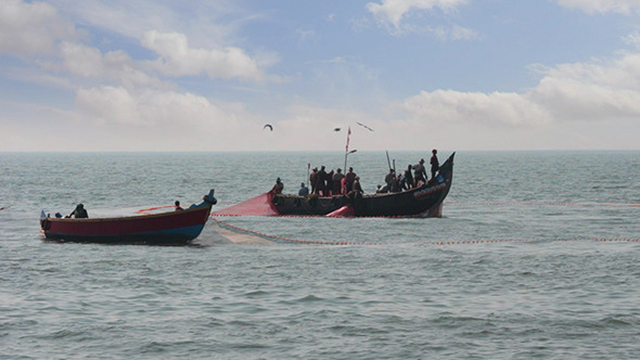 Fishermen In Boats Pulling Fishing Nets, Stock Footage | VideoHive