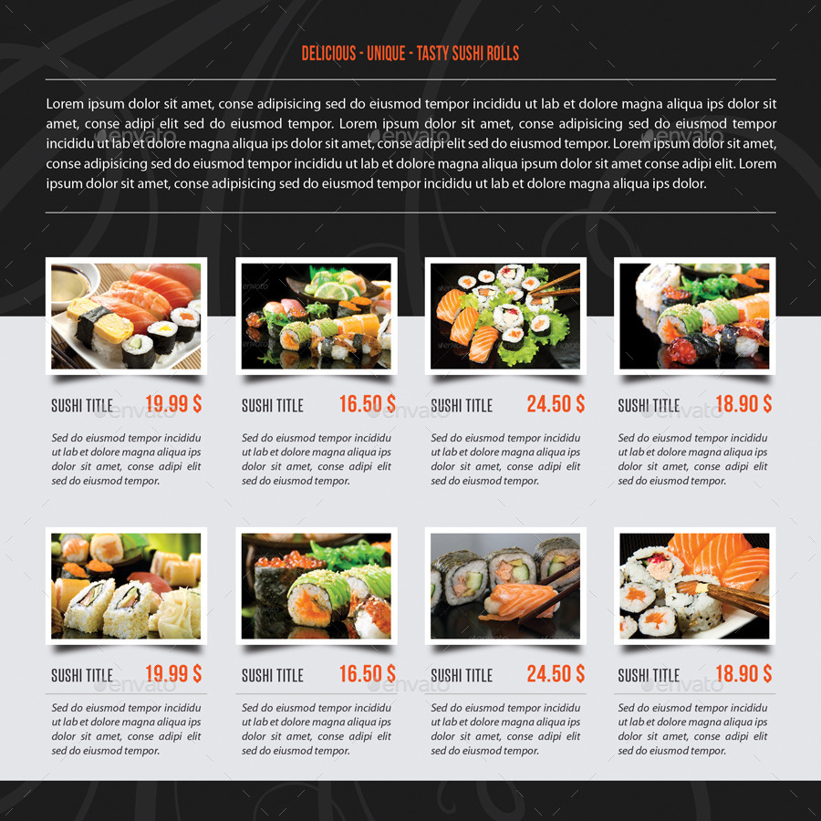 Sushi Restaurant Menu Square 3-Fold Brochure 01, Print Templates ...