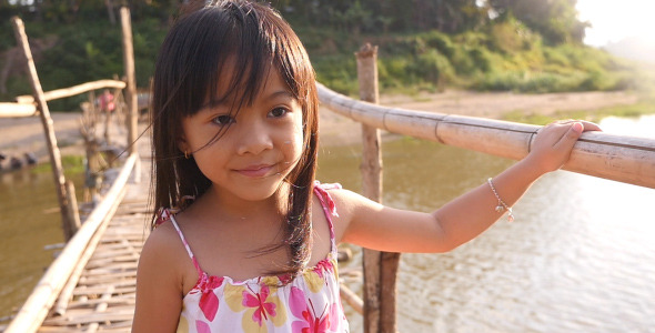 Little Girls Walking On Bamboo Bridge, Stock Footage | VideoHive