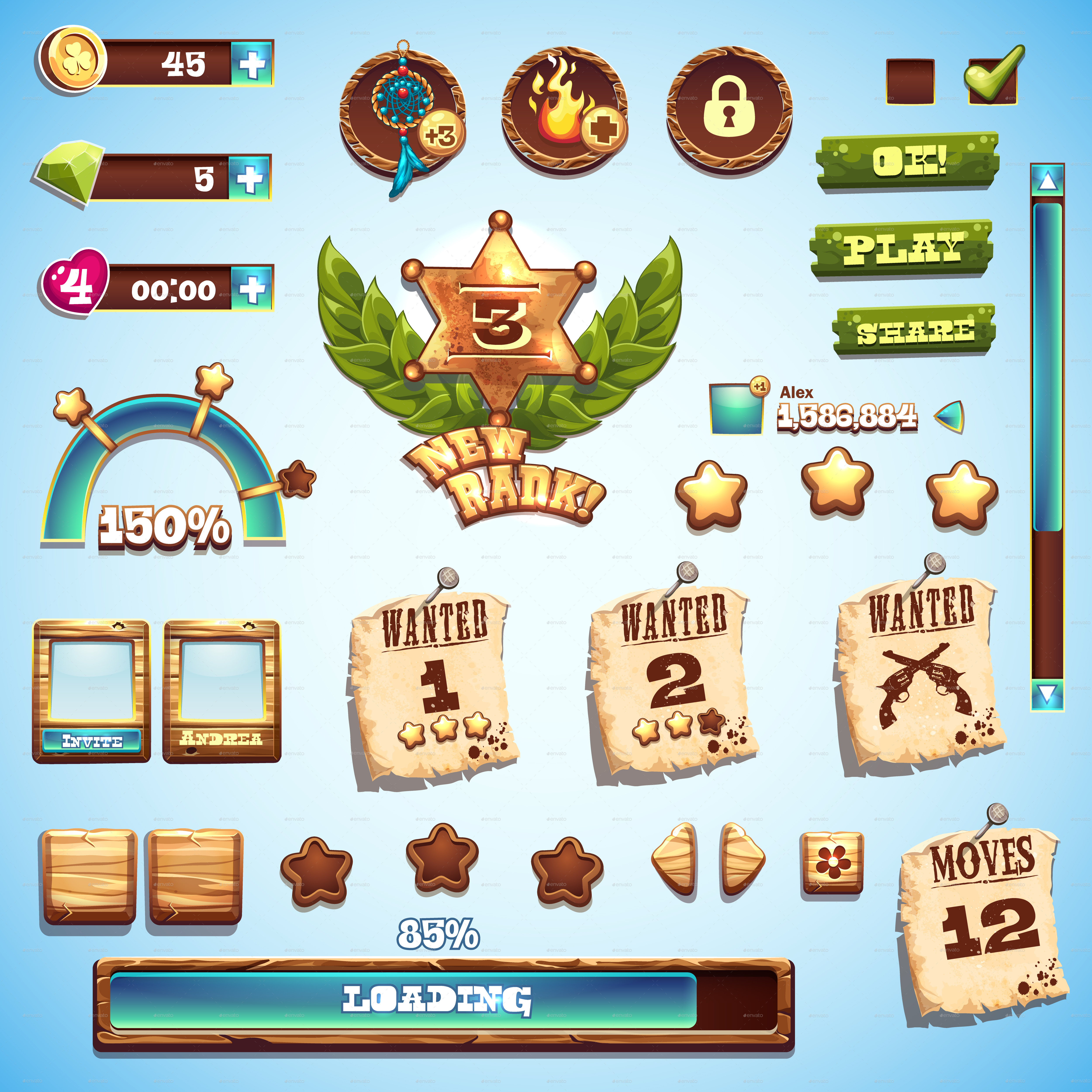 Wild West GUI, Game Assets | GraphicRiver