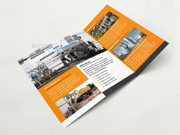 Worker Construction Tri-Fold Brochure, Print Templates | GraphicRiver